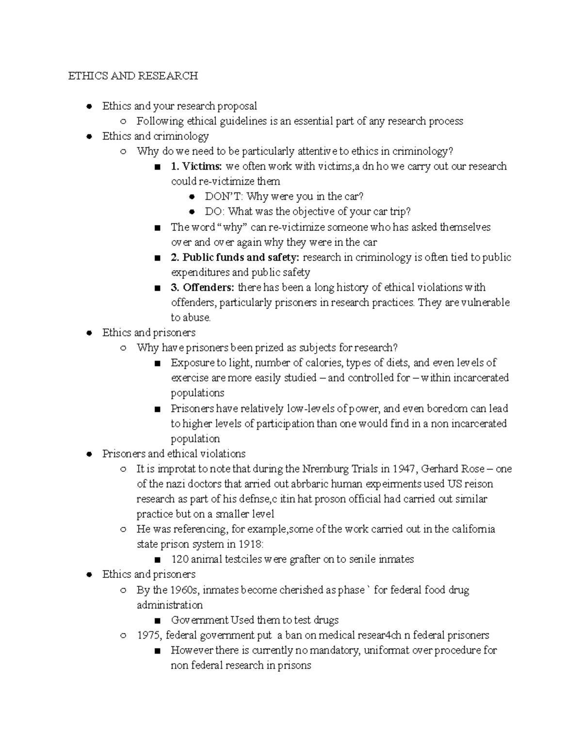 CRM 220- WEEK 5 Notes - ethics and research - ETHICS AND RESEARCH ...