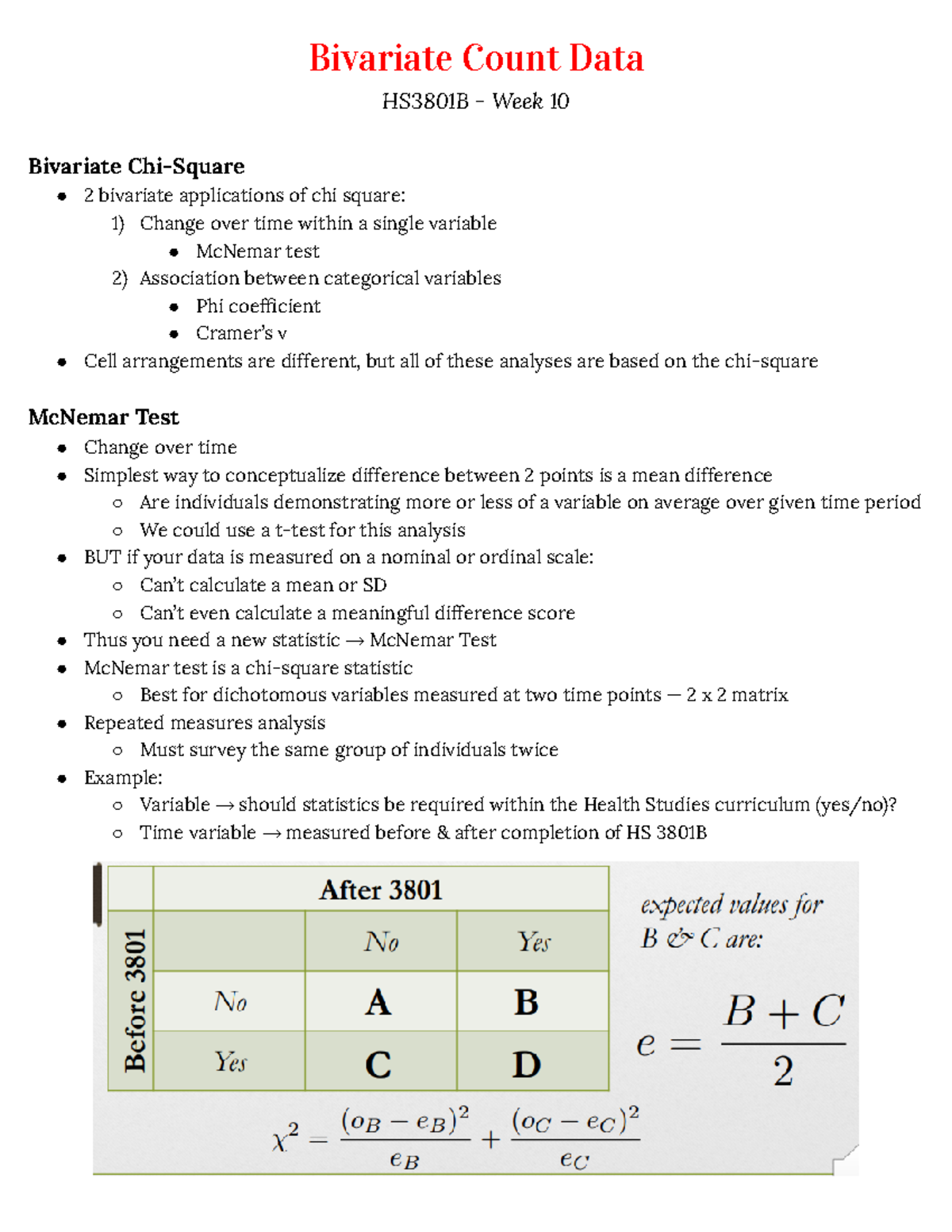 3801 Week 10 - Lecture notes - Bivariate Count Data HS3801B - Week 10 ...