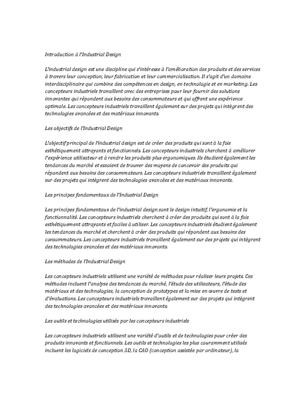 Industrial Design note study - Introduction à l'Industrial Design L ...