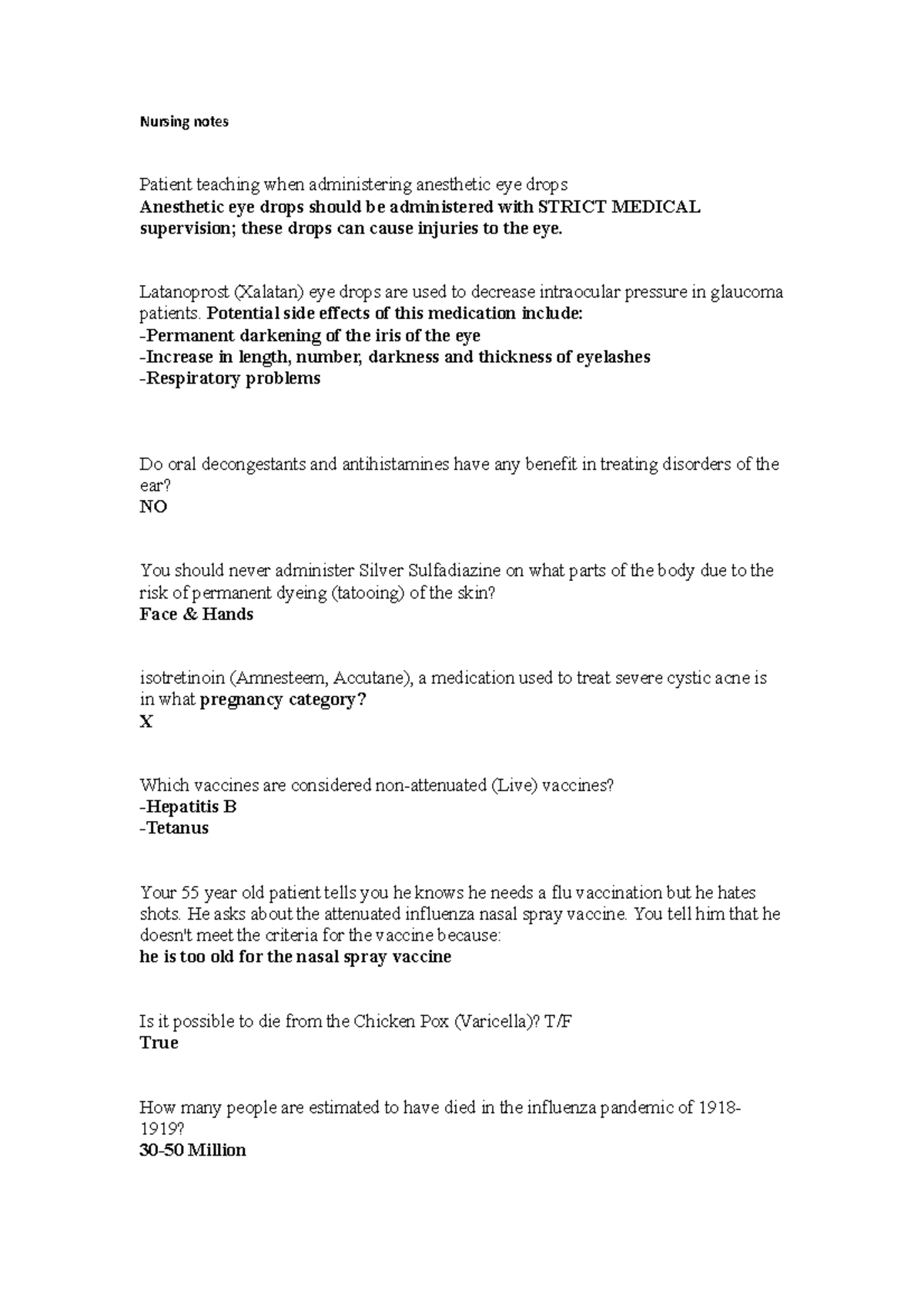 Nursing notes 2 - Nursing notes Patient teaching when administering ...