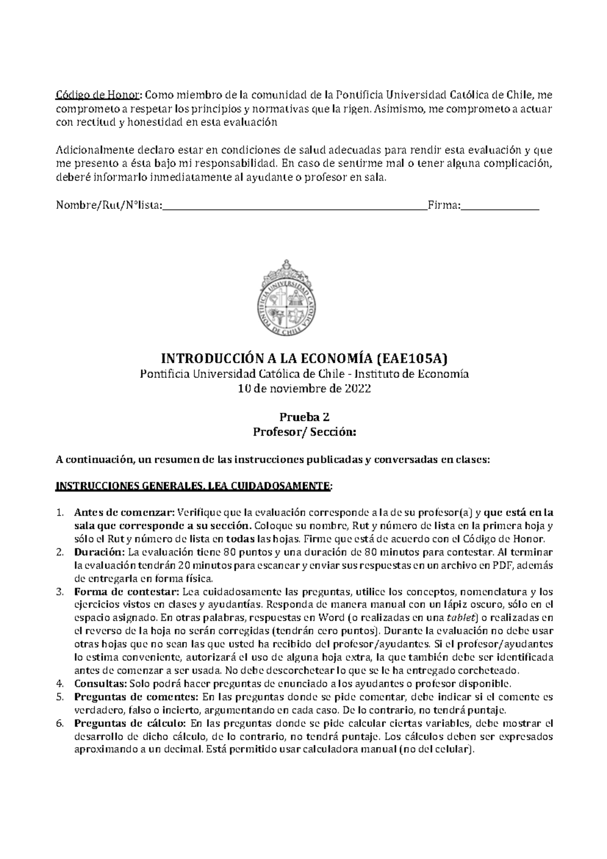 2022.2S Prueba 2 (Pauta) - Código de Honor: Como miembro de la ...