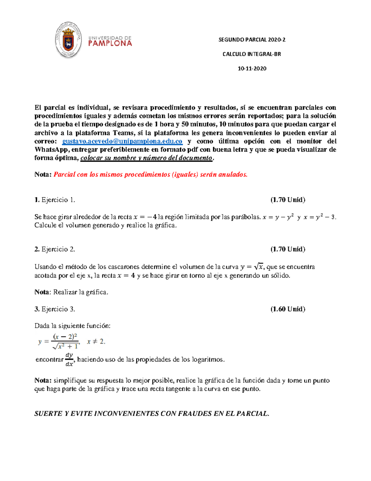 Parcial 2 10 Noviembre 2020, preguntas - Warning: TT: undefined function: 32 SEGUNDO PARCIAL ...