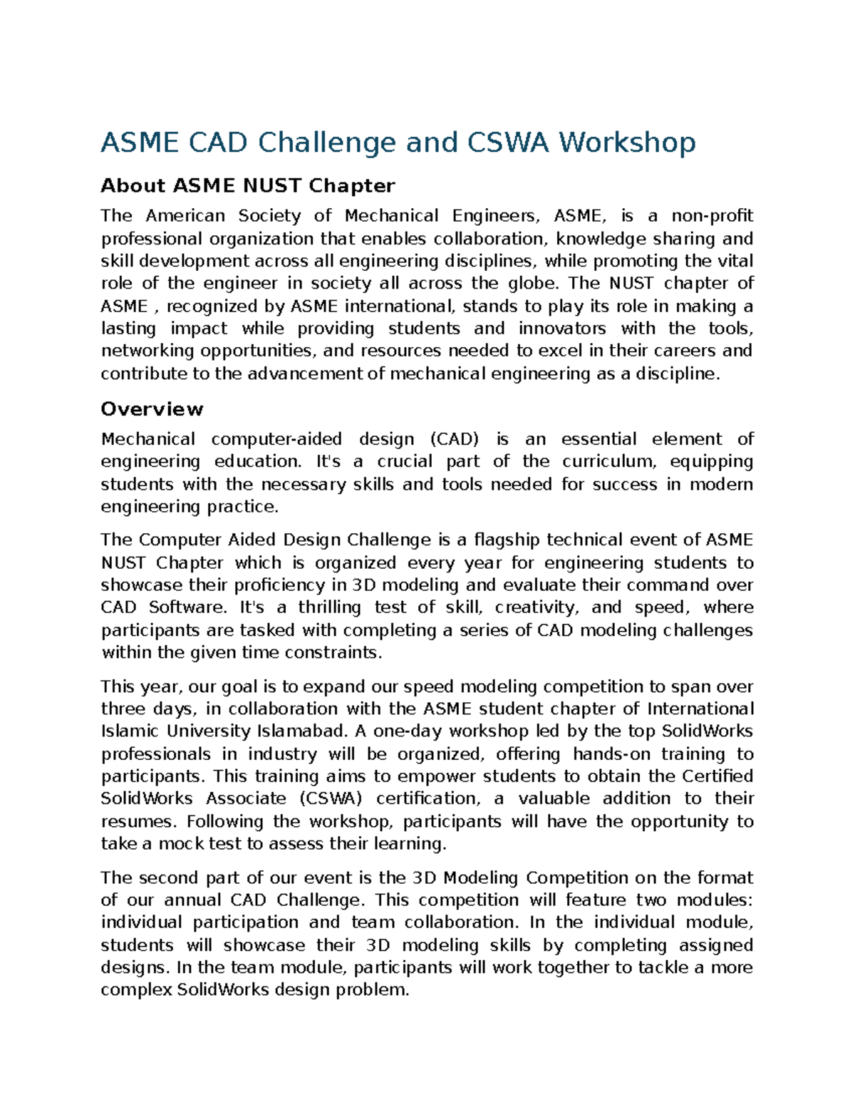 ASME CAD Challenge and CSWA Workshop - The NUST chapter of ASME ...