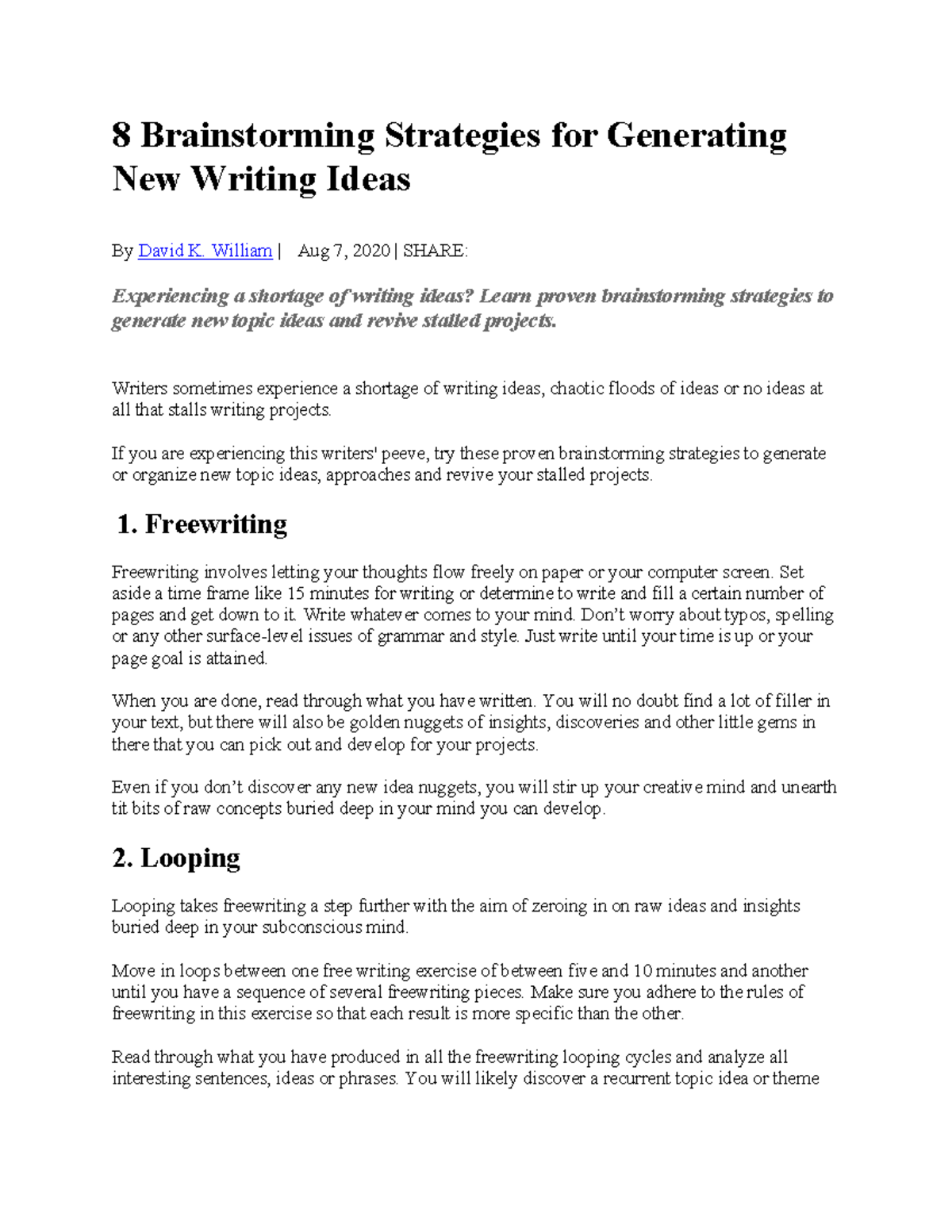 Brainstorming Strategies - William | Aug 7, 2020 | SHARE: Experiencing ...