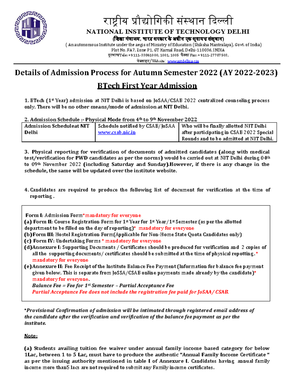 BTech-1st-Semester-AY-2022-23-Manual - Form I: Admission Form*mandatory ...