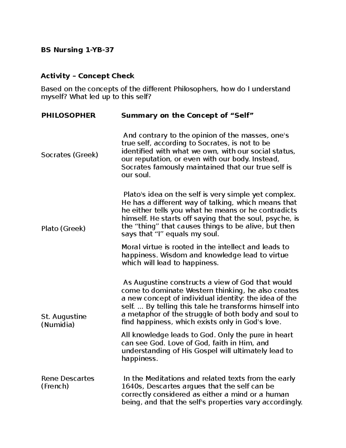 Activity Concept Check Week 2 - BS Nursing 1-YB- Activity – Concept ...