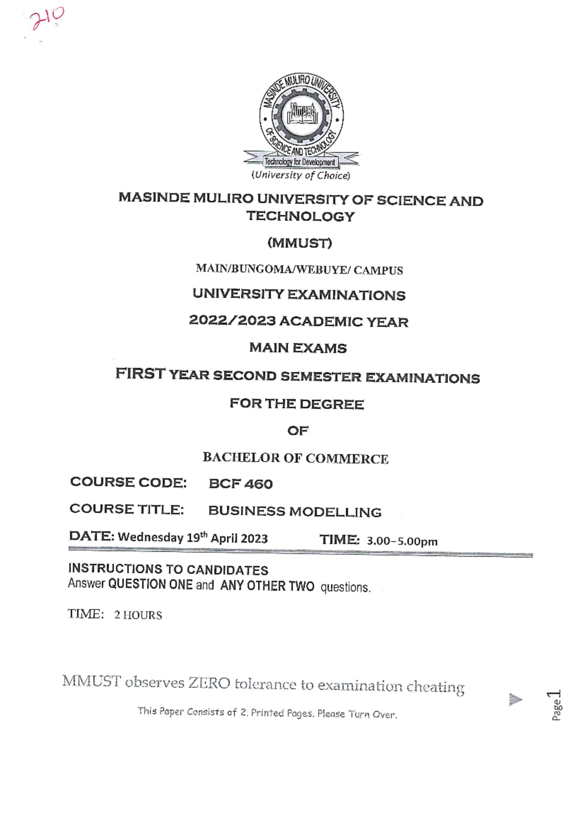 BCF 460 - BCF 460 - 210 MULIRO TURNER UNIVERSITY Technology for Development (University of ...