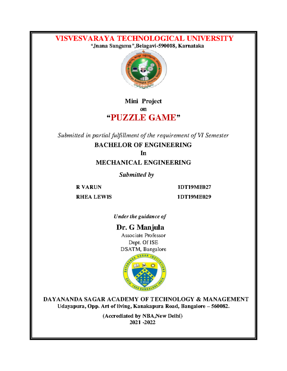 JAVA MINI - JAVA GAME - VISVESVARAYA TECHNOLOGICAL UNIVERSITY