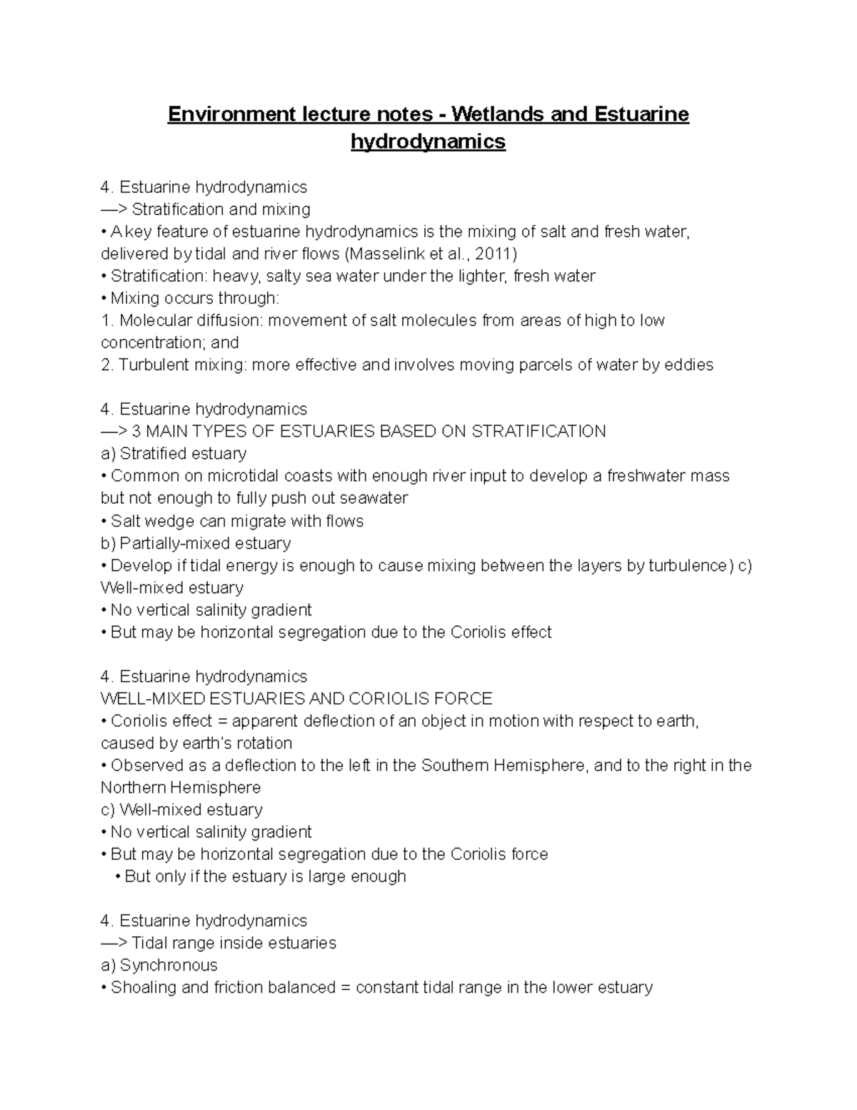 Environment lecture notes - Wetlands and Estuarine hydrodynamics ...