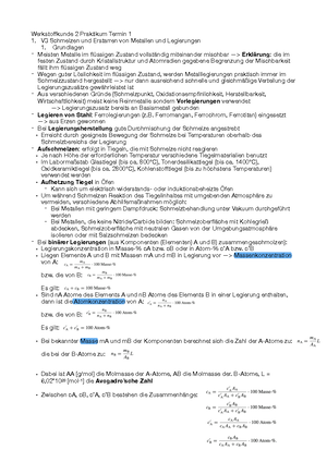 Werkstoffkunde 2 Zusammenfassung - Werkstoffkunde 2 Einleitung - Eigenschaften typischer - Studocu