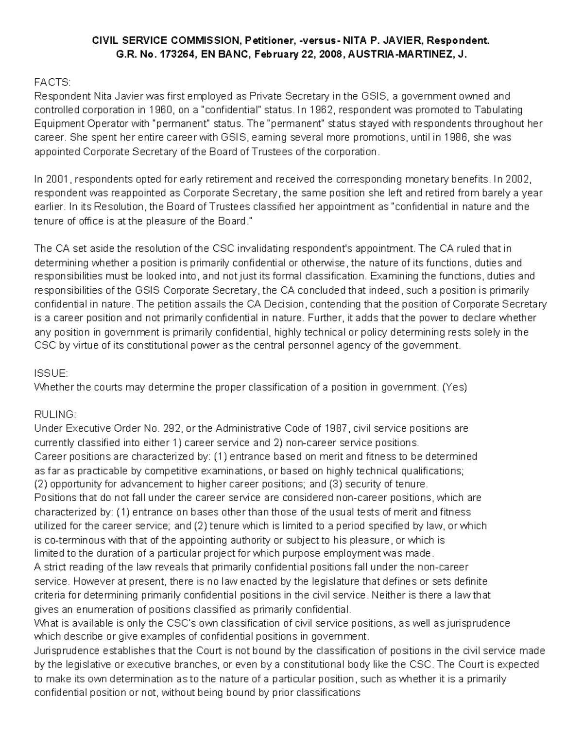 CSC v. Javier Digest - CIVIL SERVICE COMMISSION, Petitioner, -versus ...