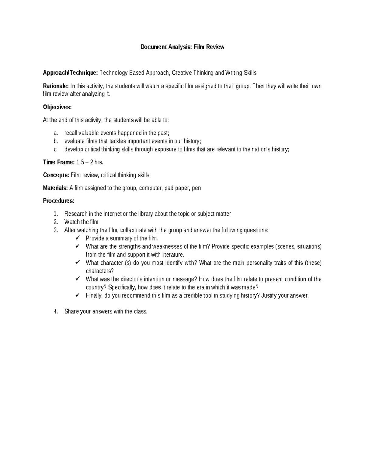 Document Analysis-FILM Review Artikulo UNO - Document Analysis: Film ...