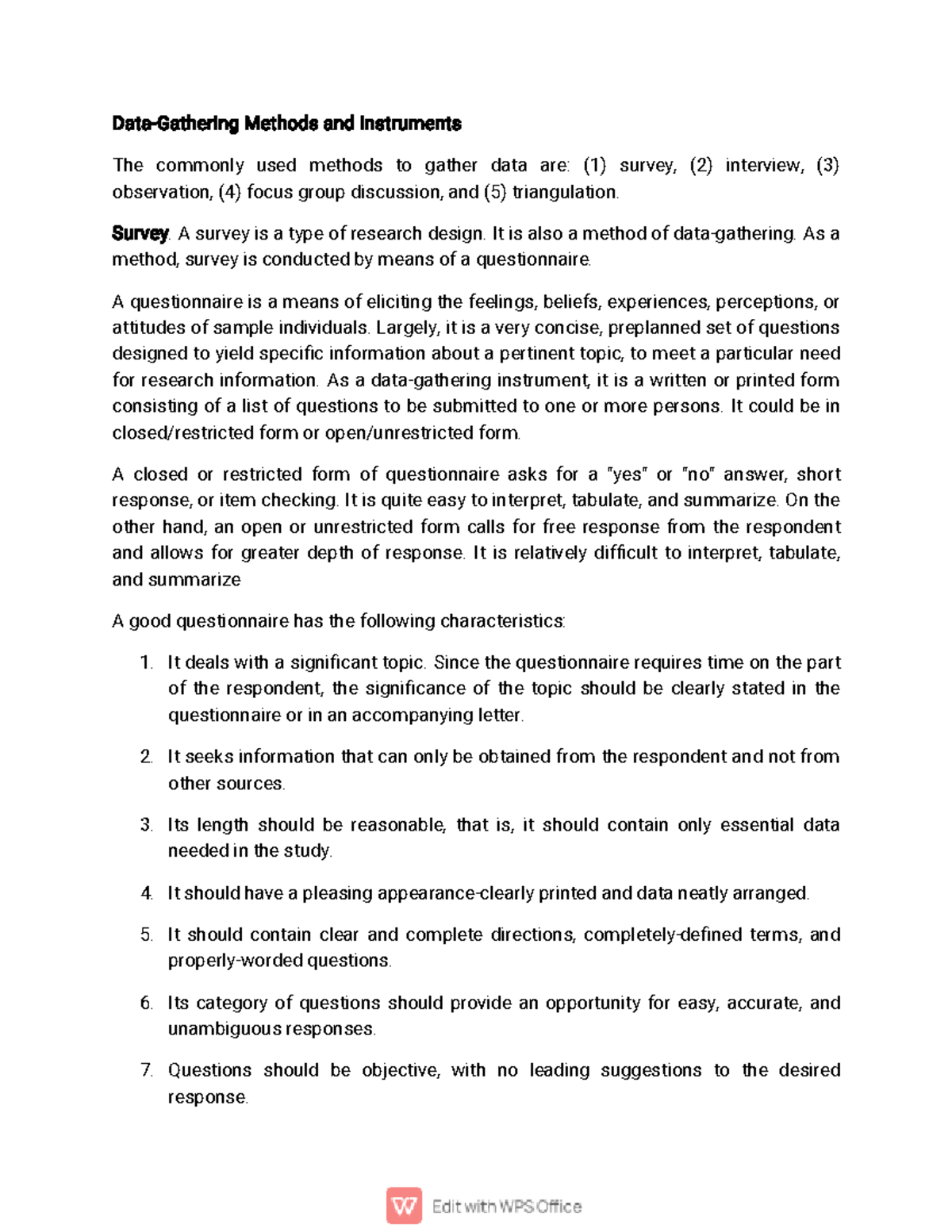Data-Gathering Methods and Instruments - Survey. A survey is a type of ...