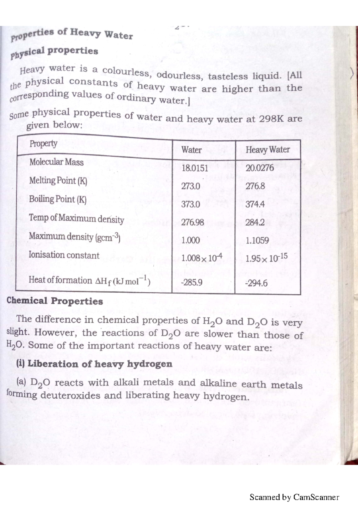Properties of Heavy water - Inorganic Chemistry I - Scanned by ...
