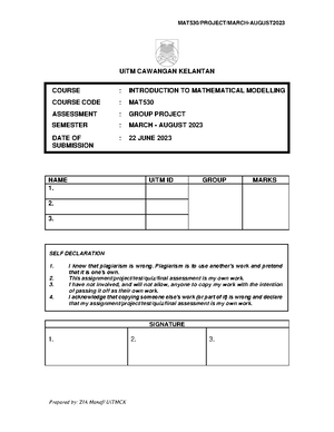 Tutorial 2.3 Predictive Mathematical Model - TUTORIAL 2: PREDICTIVE MATHEMATICAL MODEL Answer ...