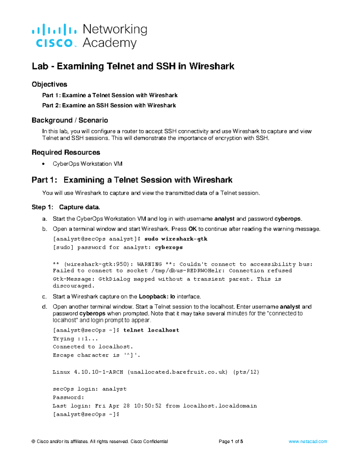Tabarina M4+Lab+-+Examining+Telnet+and+SSH+in+Wireshark - Objectives Part 1 : Examine a Telnet ...