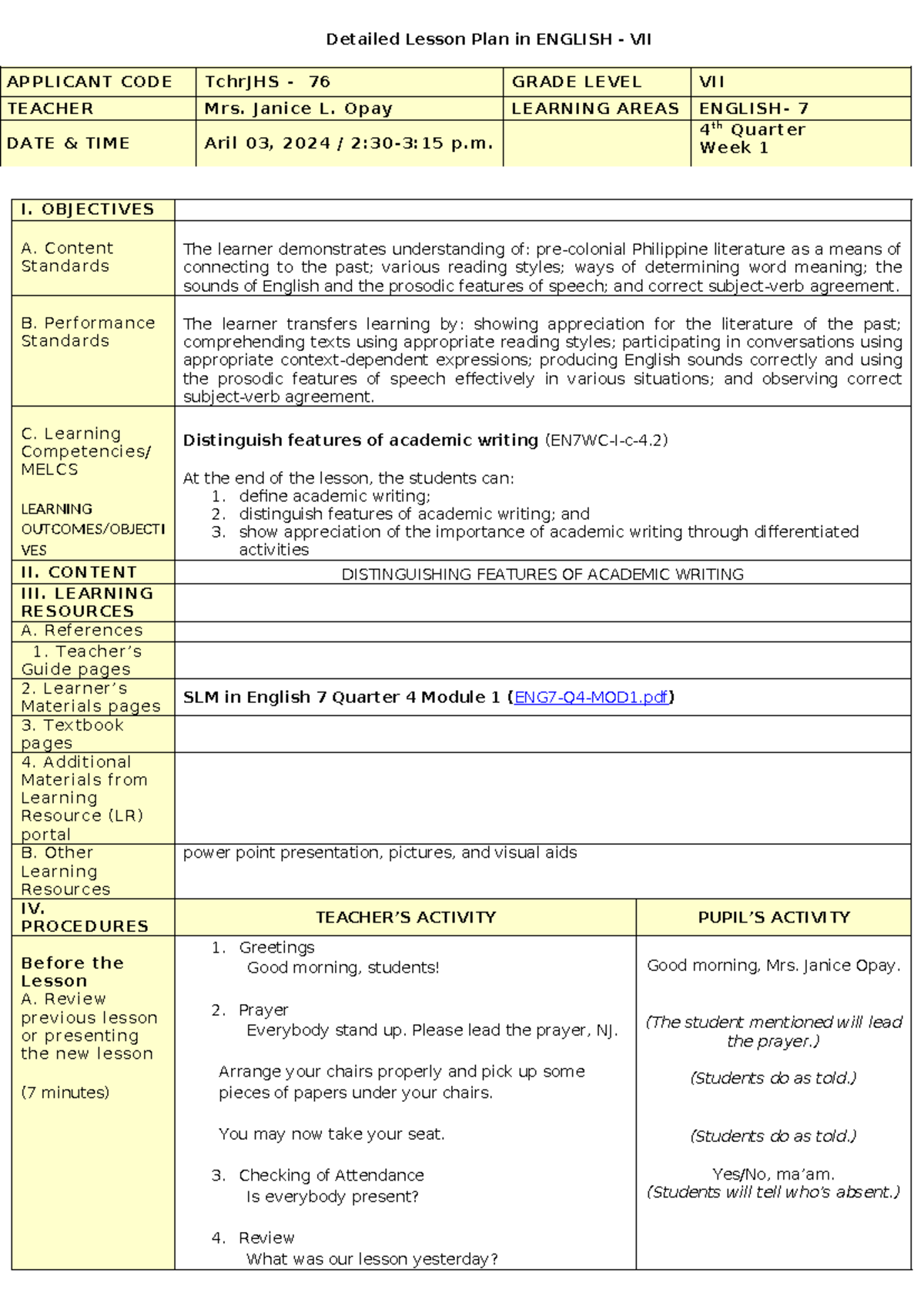 DLP JHS - Hope it helps. - Detailed Lesson Plan in ENGLISH - VII ...