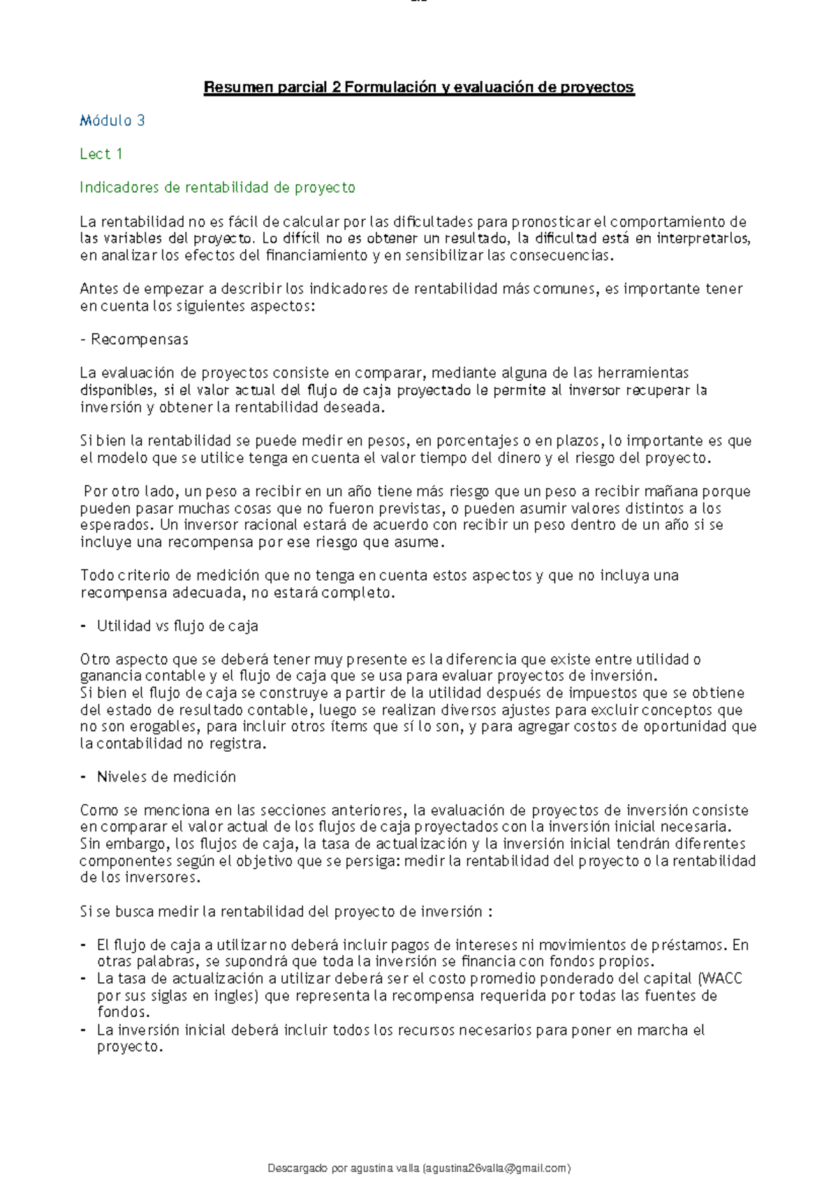 Formulación Resumen 2do parcial - Resumen parcial 2 Formulación y evaluación de proyectos Módulo ...