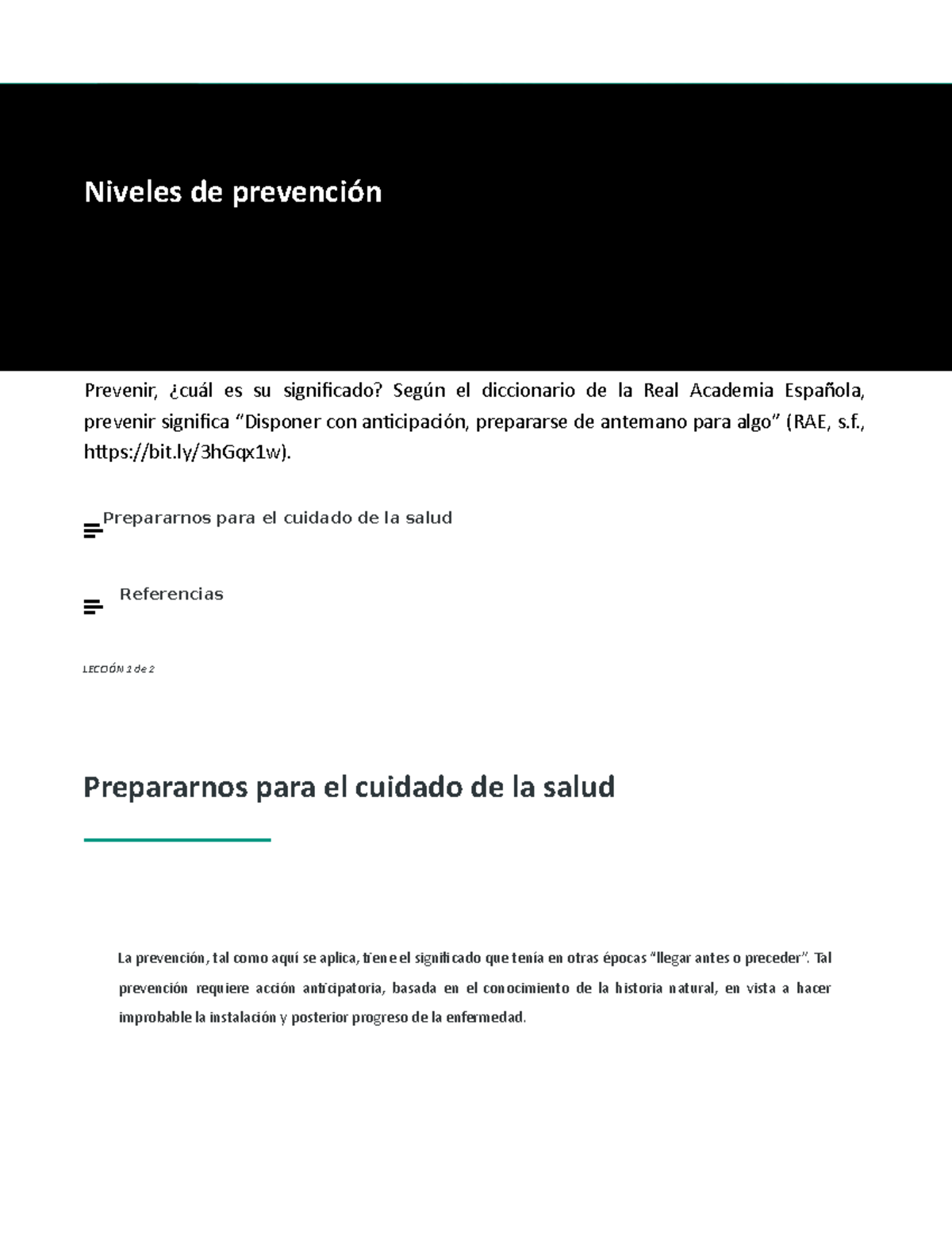 Salud lec 2 m1 - Canvas - Prevenir, ¿cuál es su significado? Según el ...