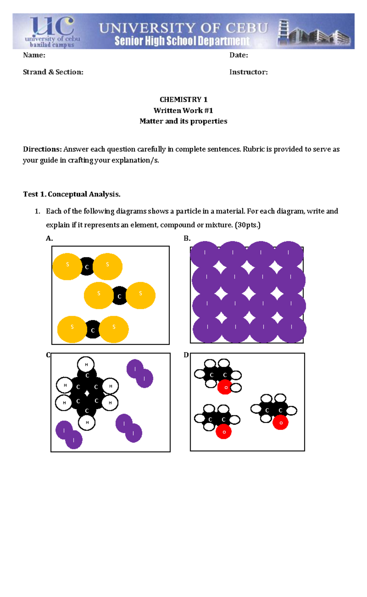 CHEM1 WW#1 - lecture note - Name: Date: Strand & Section: Instructor ...