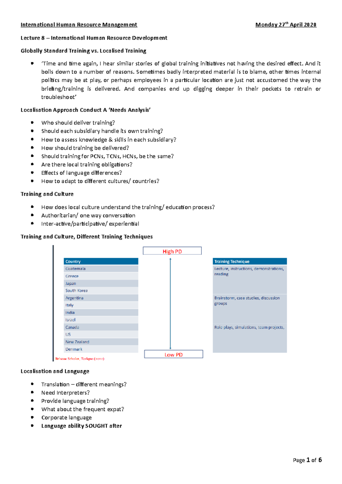 International Human Resource Management Lecture 8 Notes - International ...