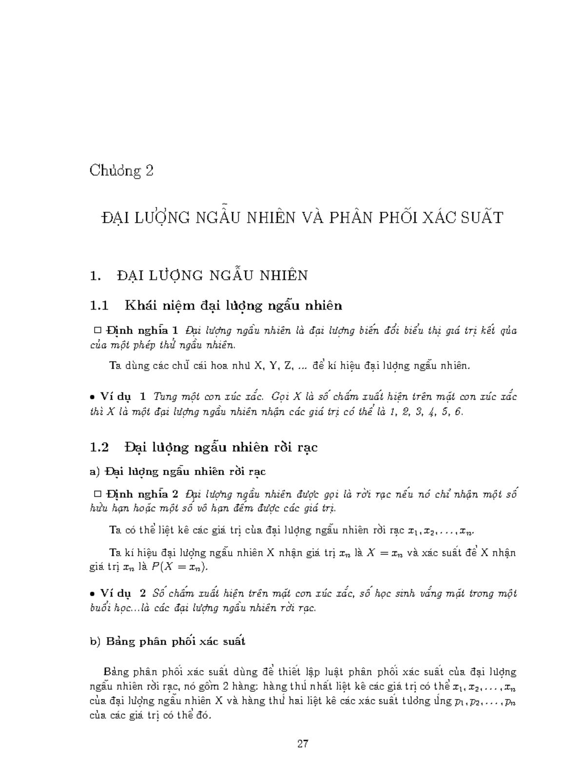 Ch2 - Chương2 - Biến Ngẫu Nhiên - Ch ’u ’ong 2 D ̄ A . I L ’ U . ’ ONG NG ̃ ˆ AU NHI ˆ EN V ` A ...