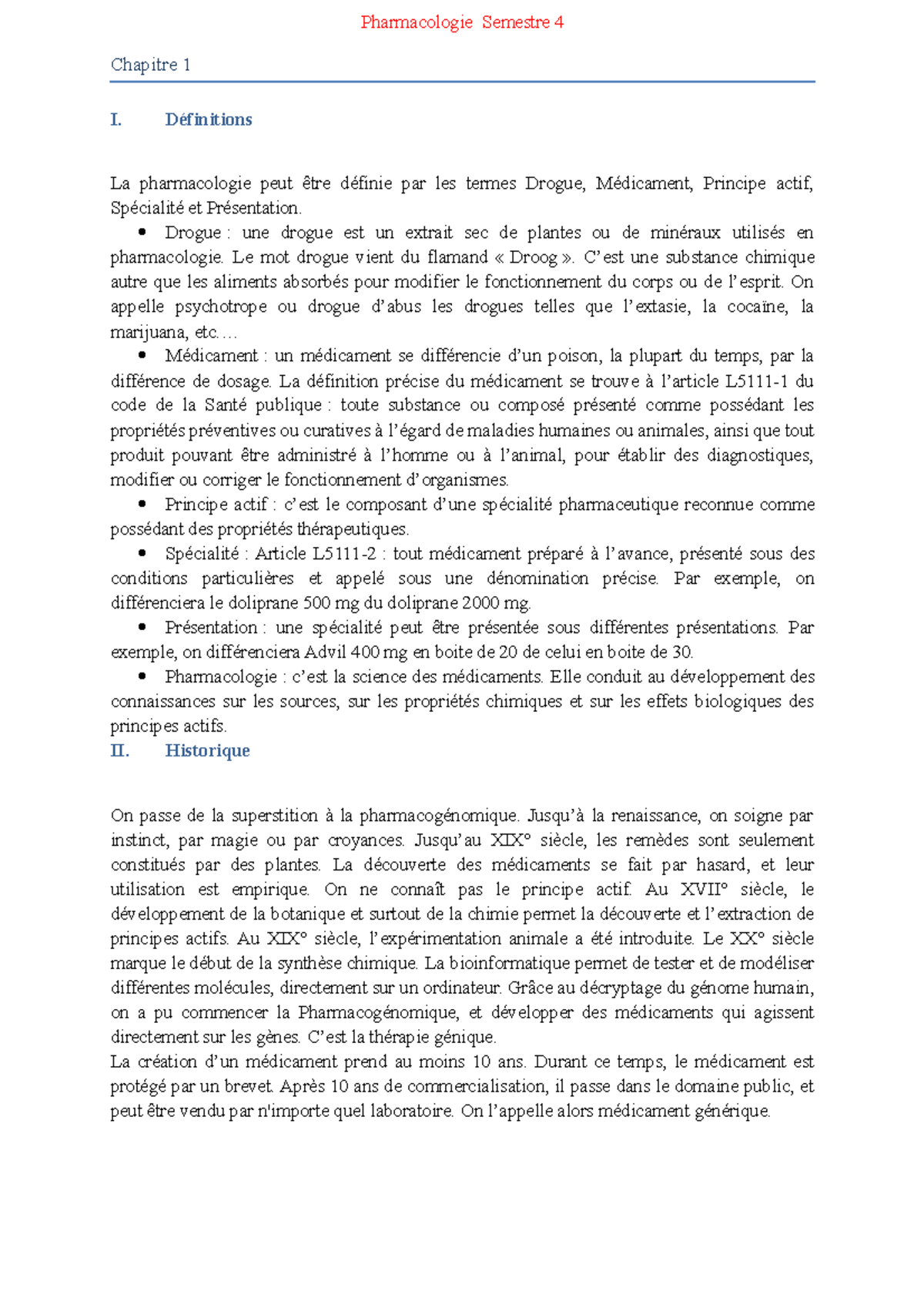 Pharmacologie S4 - Pharmacologie Semestre 4 Chapitre 1 I. Définitions ...