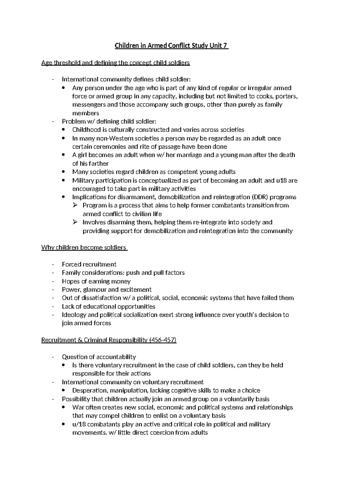 Children in Armed Conflict Study Unit 7 - w/ little direct coercion ...