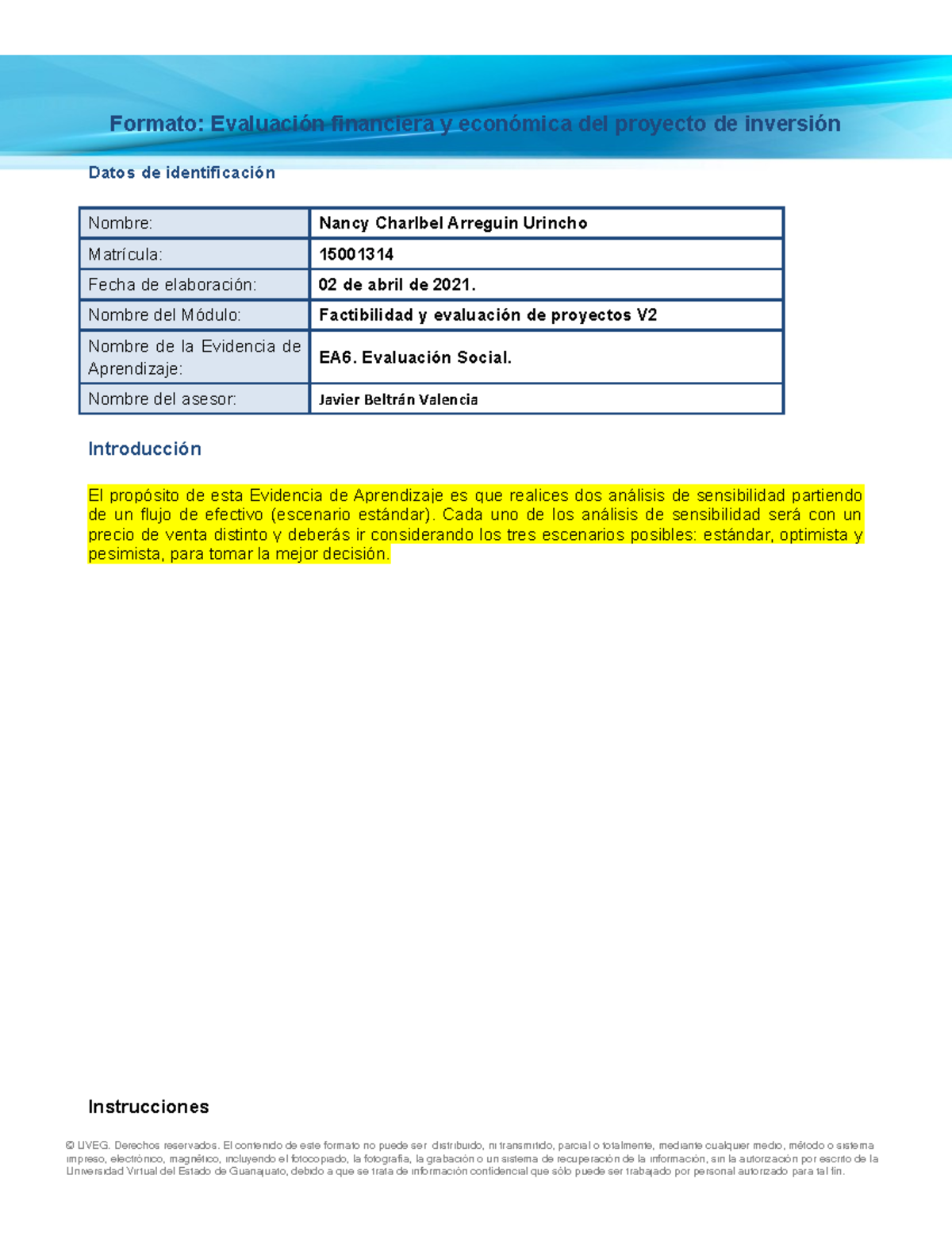 Nancy Arreguin Evaluacion Fy E - Formato: Evaluación financiera y ...
