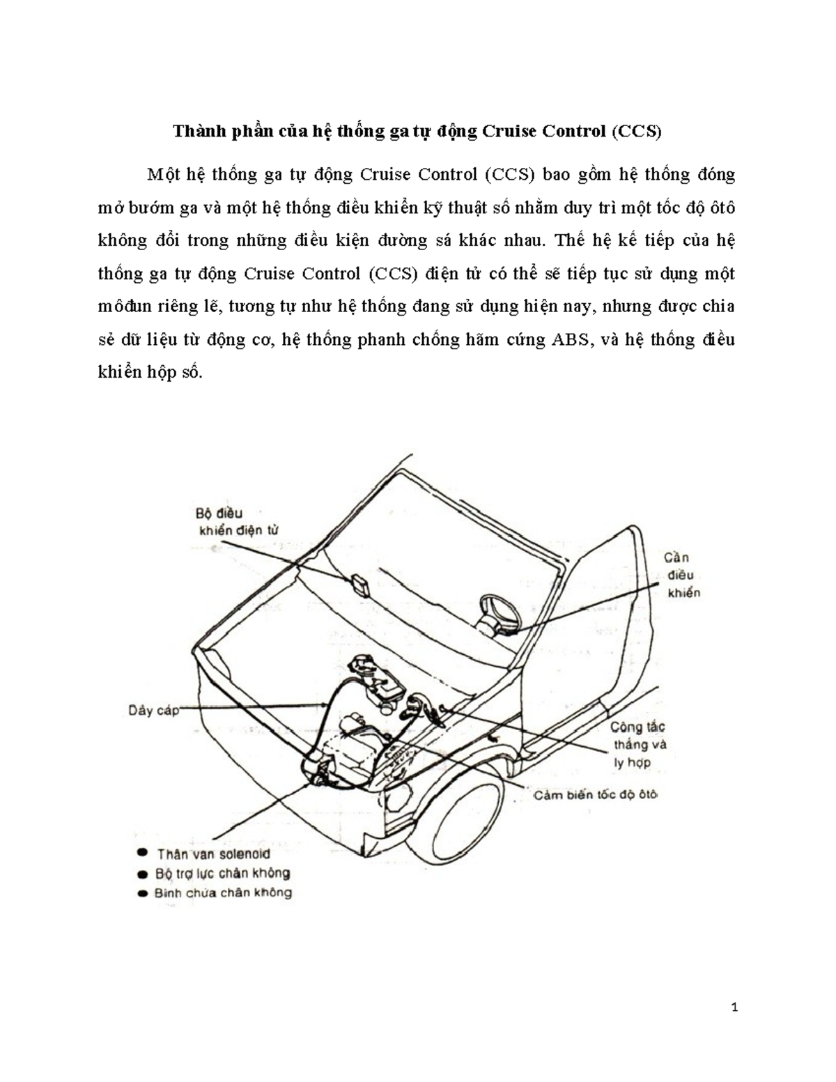 Hệ thống an toàn - Thành phần của hệ thống ga tự động Cruise Control (CCS) Một hệ thống ga tự ...