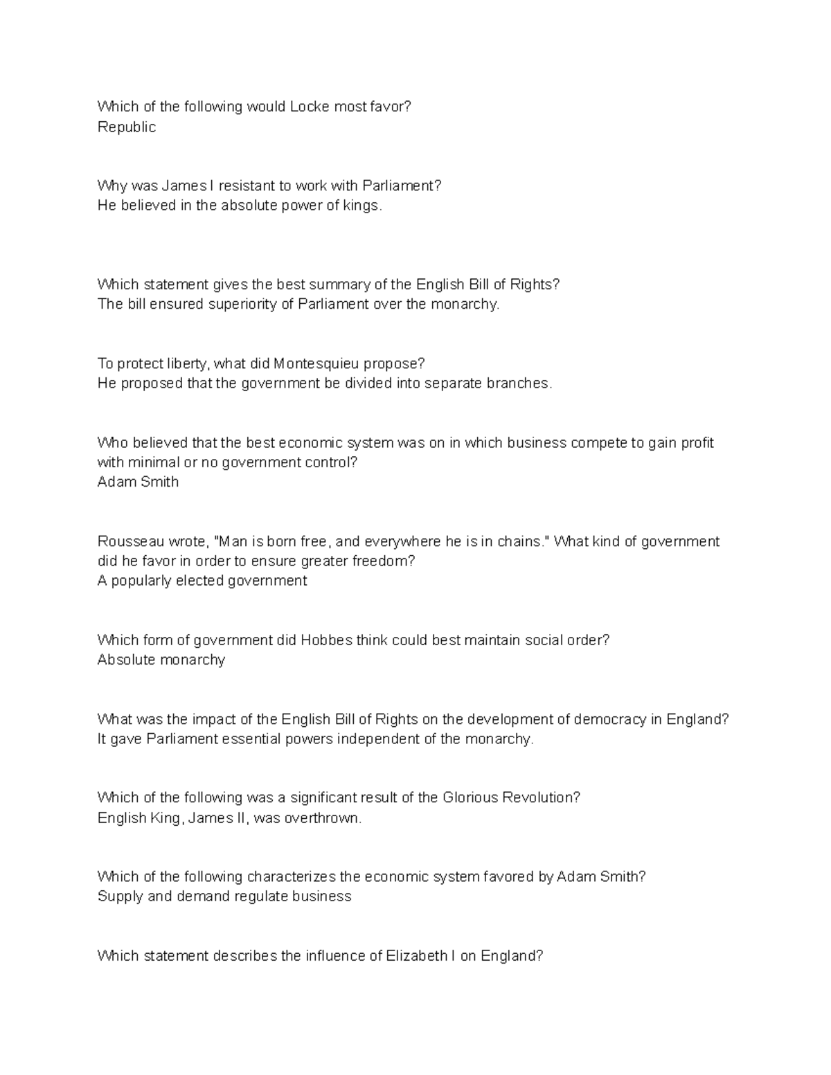 World history-Absolutism and Revolution - Which of the following would ...