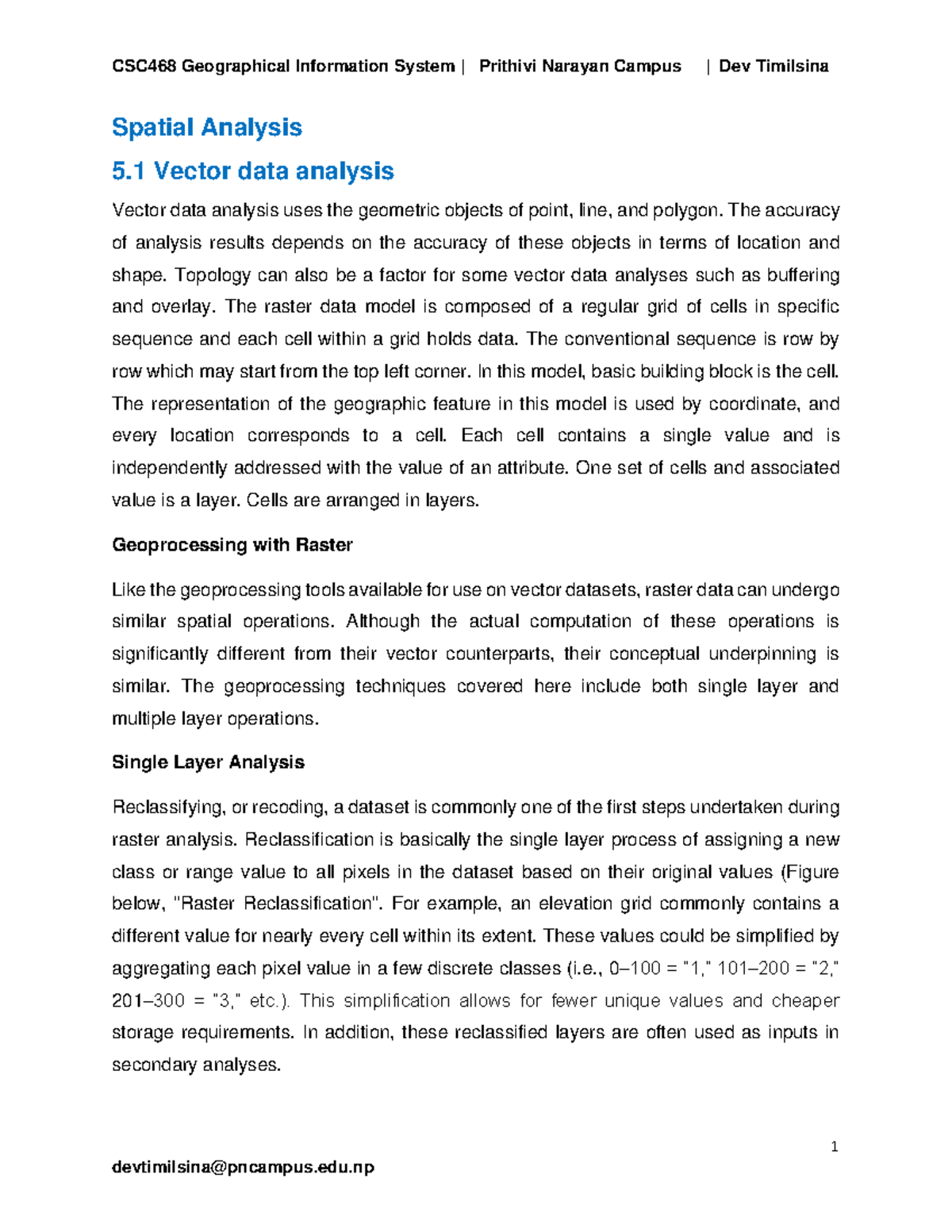 Unite-5 - Note - 1 Spatial Analysis 5 Vector data analysis Vector data analysis uses the ...