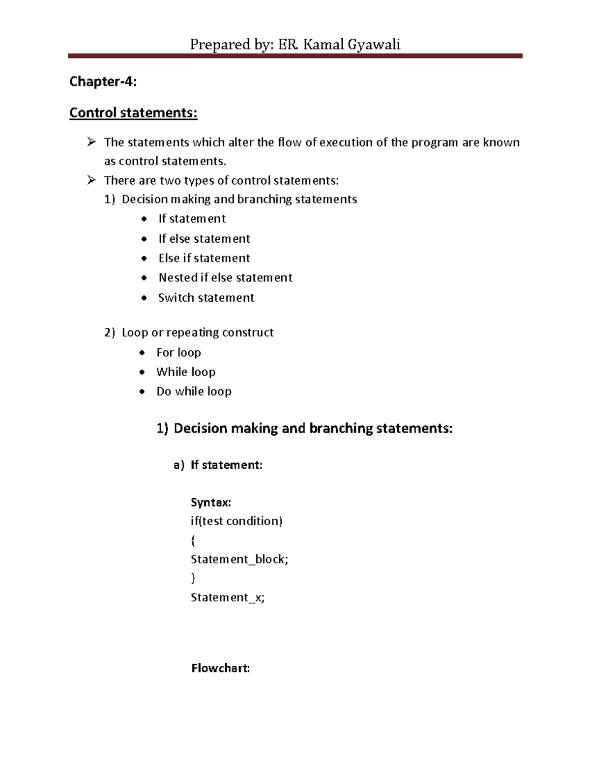 Chapter 4 control-statement - Chapter-4: Control statements: The statements which alter the flow ...