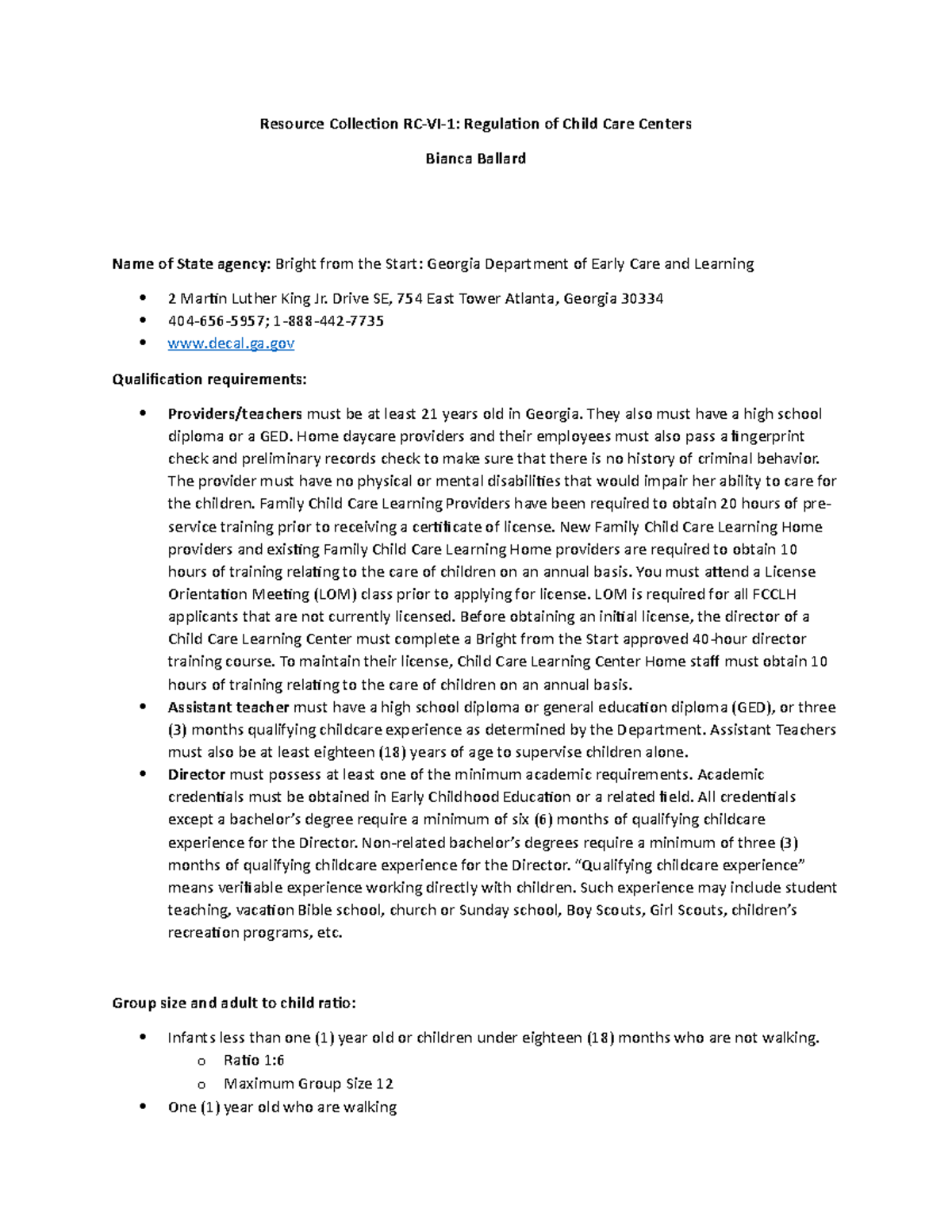 Bballard Resource Collection RCVI 1Regulationof Child Care Centers ...