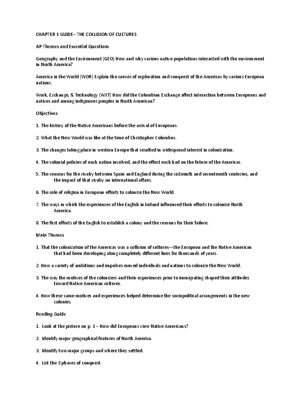 Ch 1 Guide- collision of cultures - CHAPTER 1 GUIDE– THE COLLISION OF ...