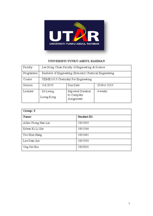 UEMK3143 Assignment - Introduction to Chemical Process Principles ...