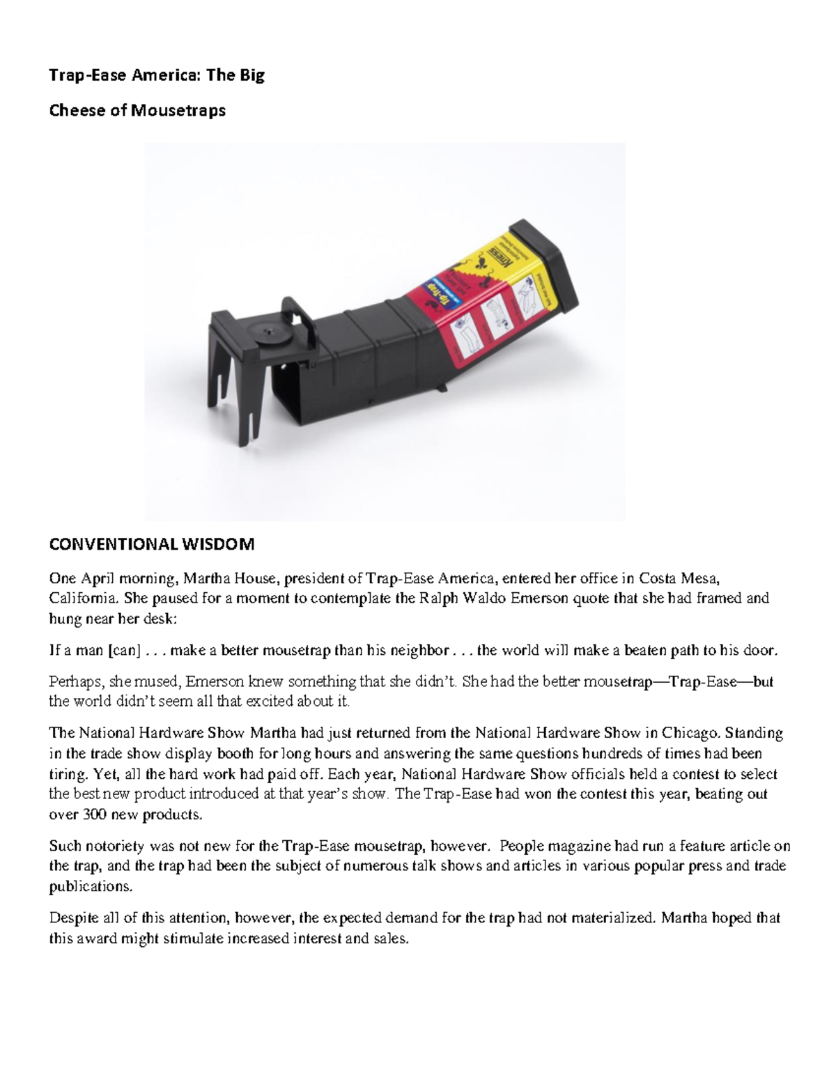 Mosue trap case study - Trap-Ease America: The Big Cheese of Mousetraps ...