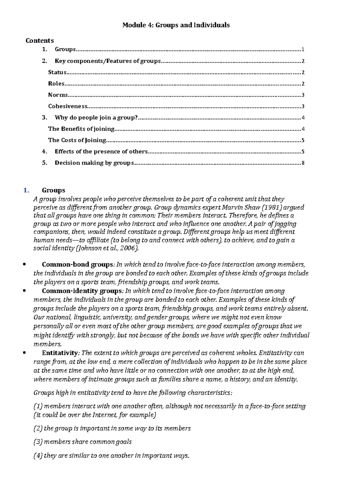 Groups and Individuals - Module 4: Groups and Individuals Contents 1 ...