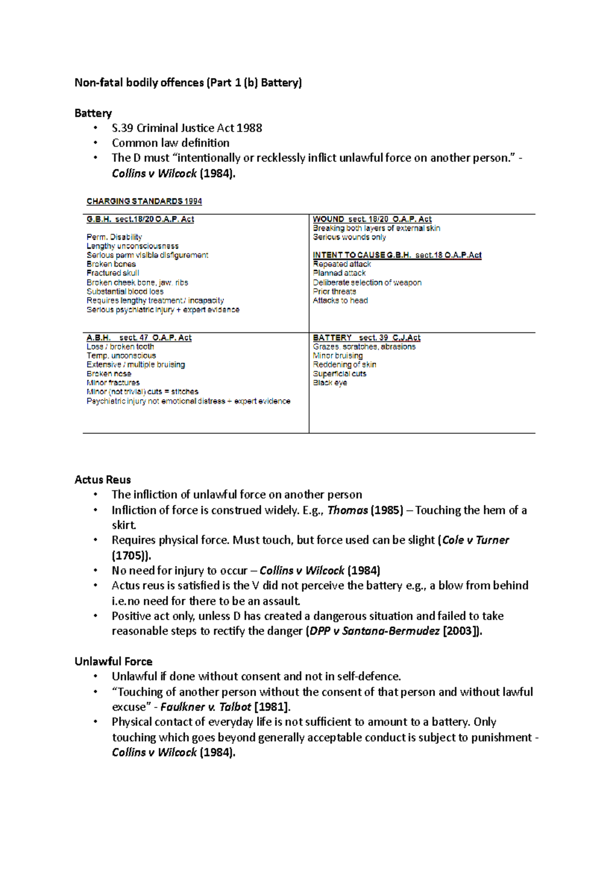 Non fatal offences 2 - Non-fatal bodily offences (Part 1 (b) Battery ...