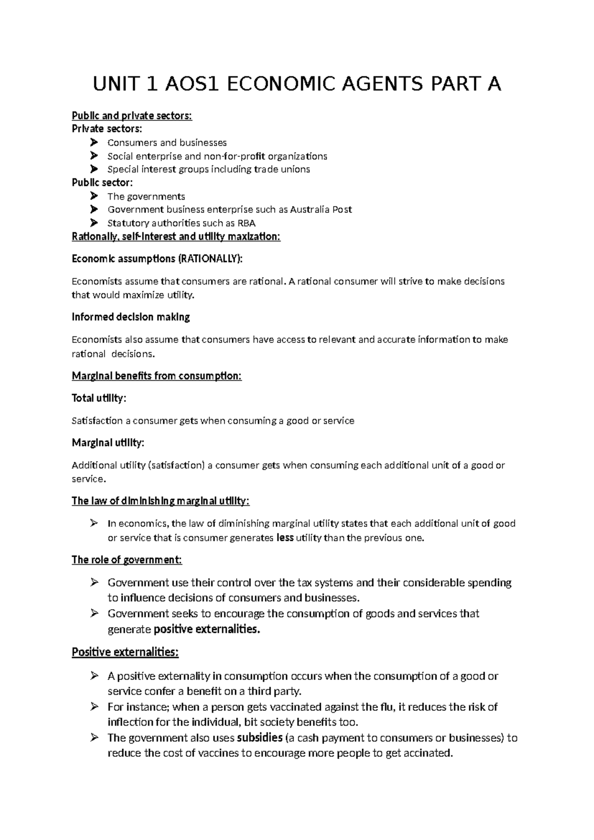 UNIT 1 AOS1 Economic Agents PART A - UNIT 1 AOS1 ECONOMIC AGENTS PART A ...