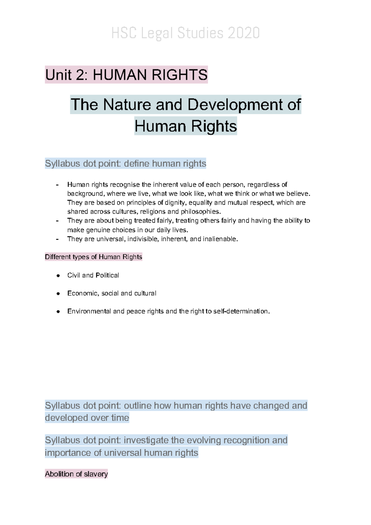 Complete Human Rights - Notes from 2018, written down in lectures ...