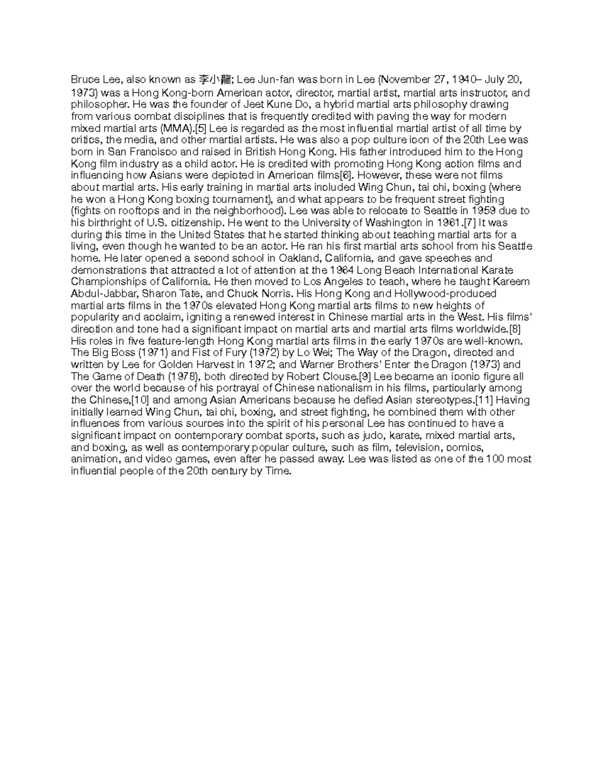 Bruce lee - research - Bruce Lee, also known as 李小龍; Lee Jun-fan was ...