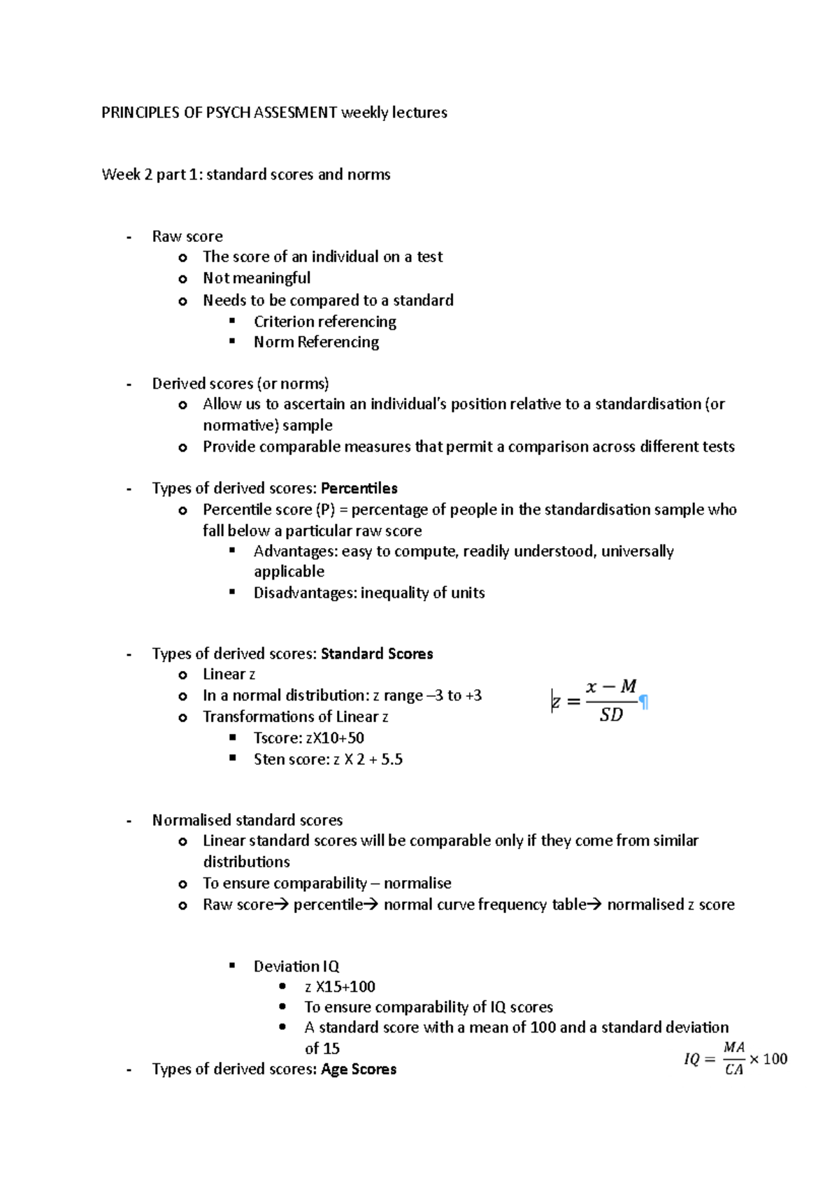 Principles OF Psych Assesment - PRINCIPLES OF PSYCH ASSESMENT weekly lectures Week 2 part 1 ...
