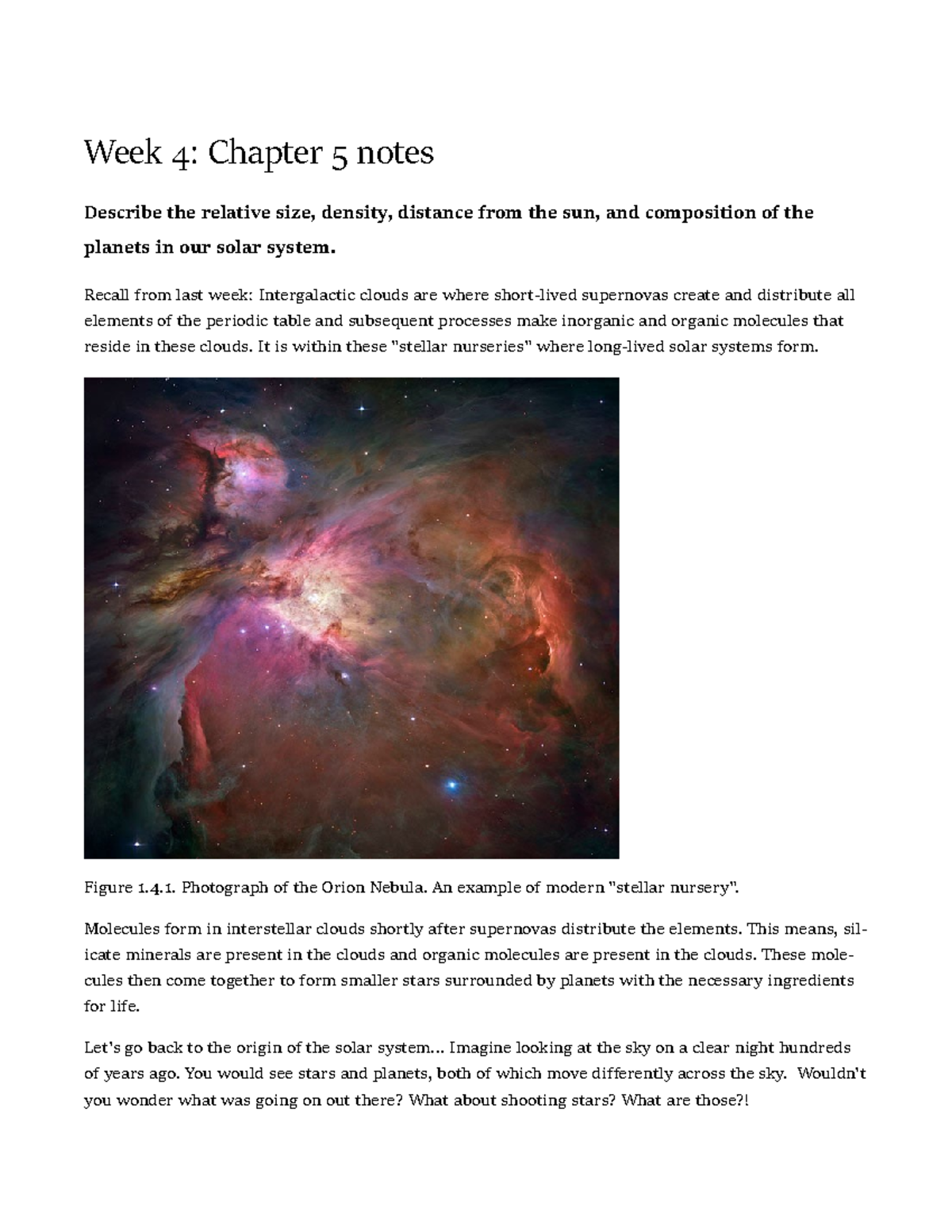 Chapter 5 notes - Week 4: Chapter 5 notes Describe the relative size ...