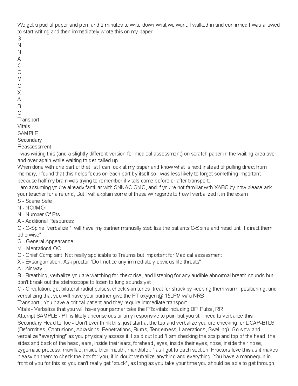 Nmeonic - This is the mnemonic for Patient Assessment. xABCs OPQRTS ...