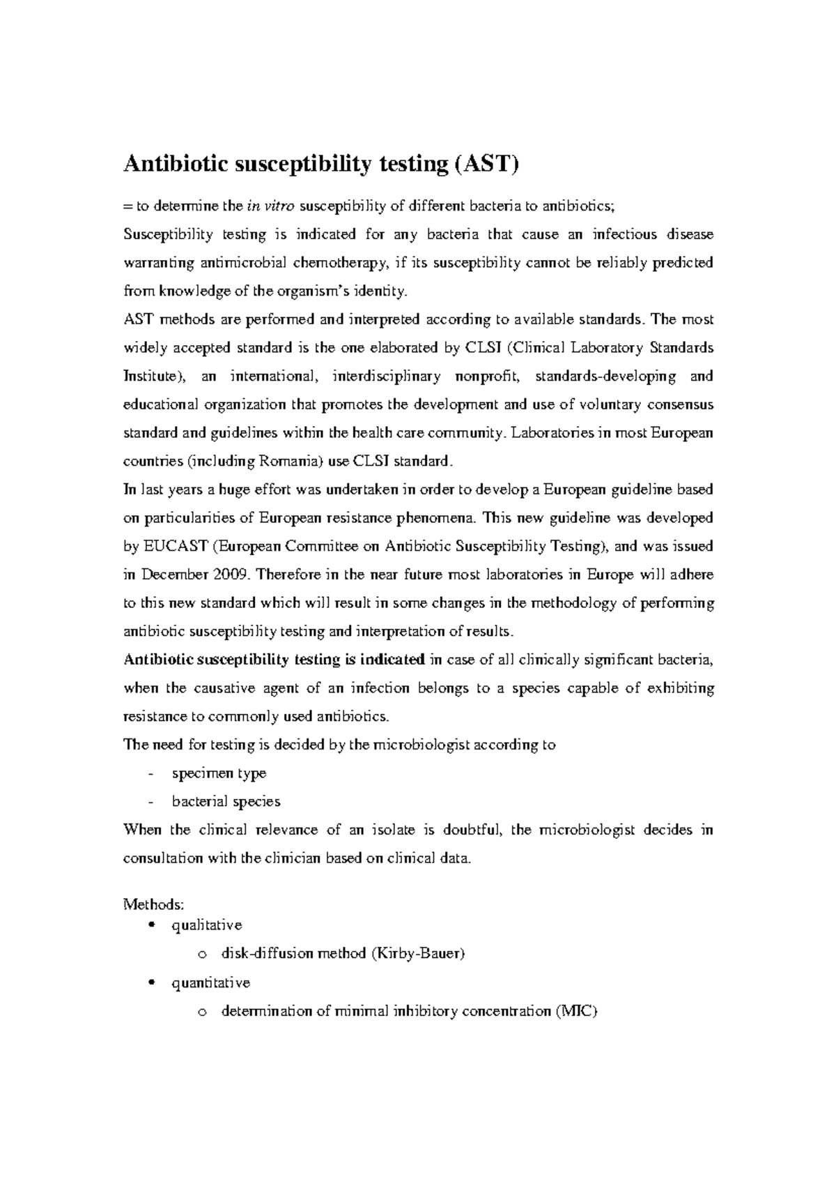 06 Antibiotic susceptibility testing - AST methods are performed and ...