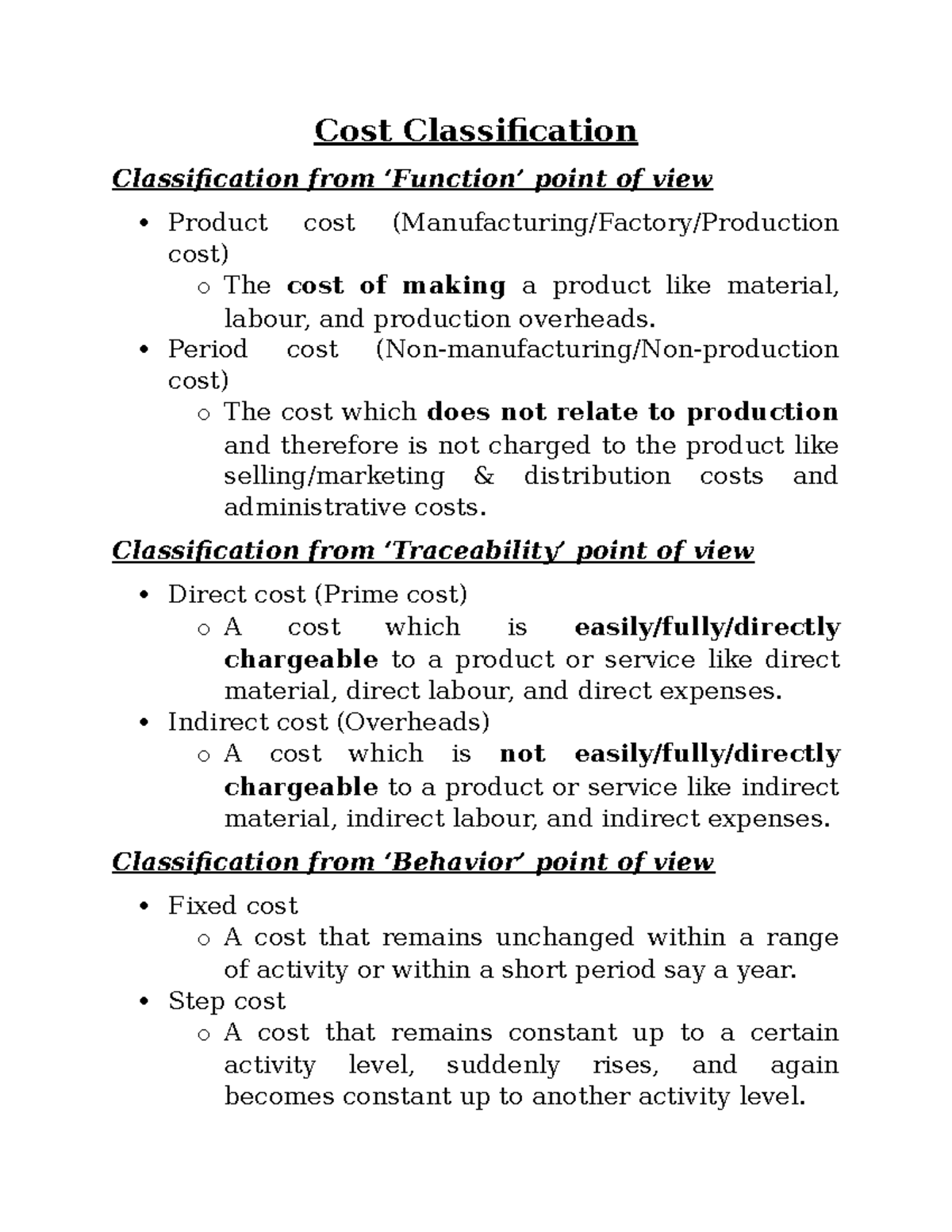 Cost classification - assignment - Cost Classification Classification ...