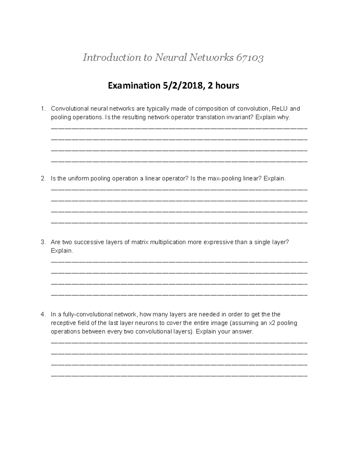 Exam questions published in 2019 - Introduction to Neural Networks ...