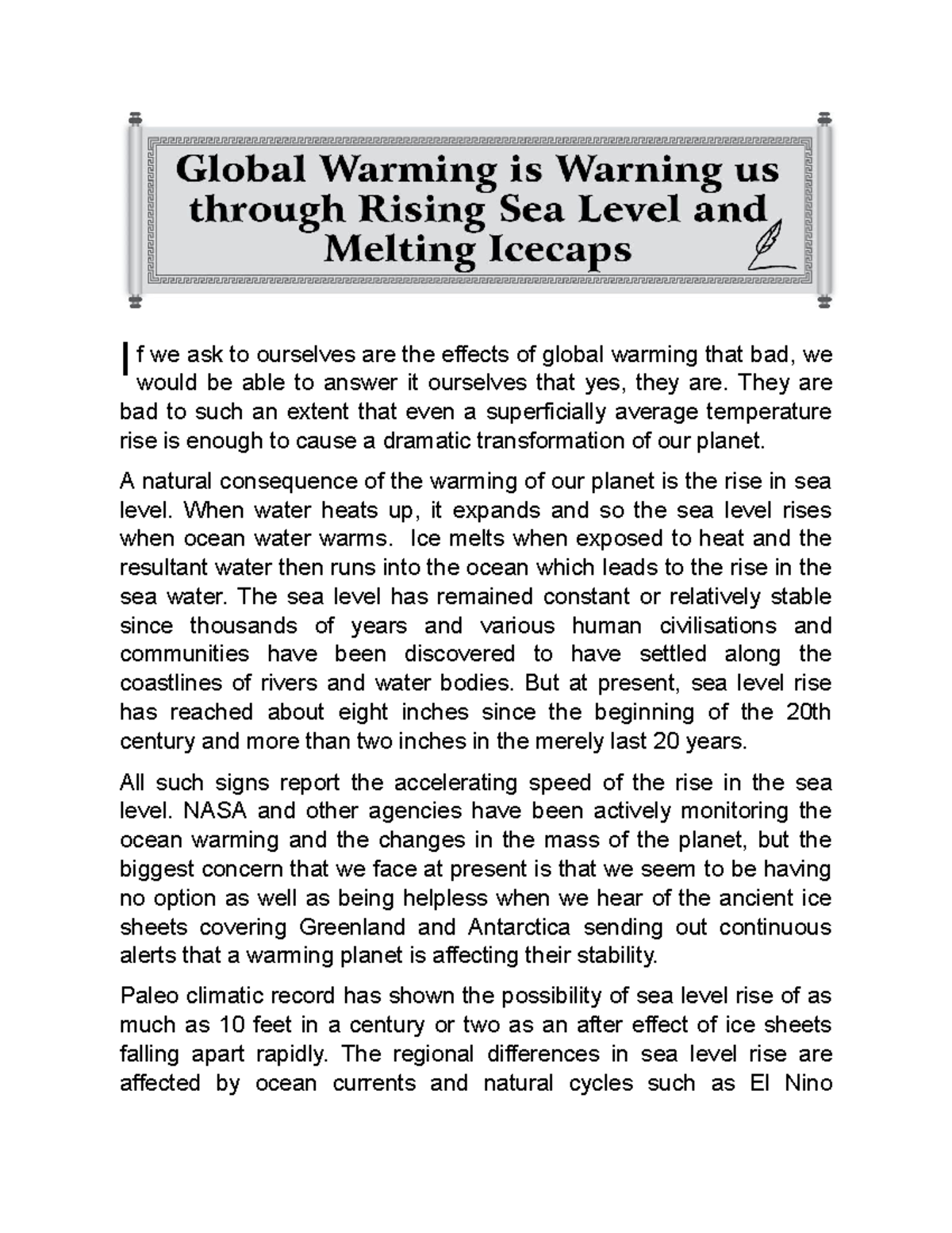 Essay Global warming is Warning us through rising sea level and melting ...