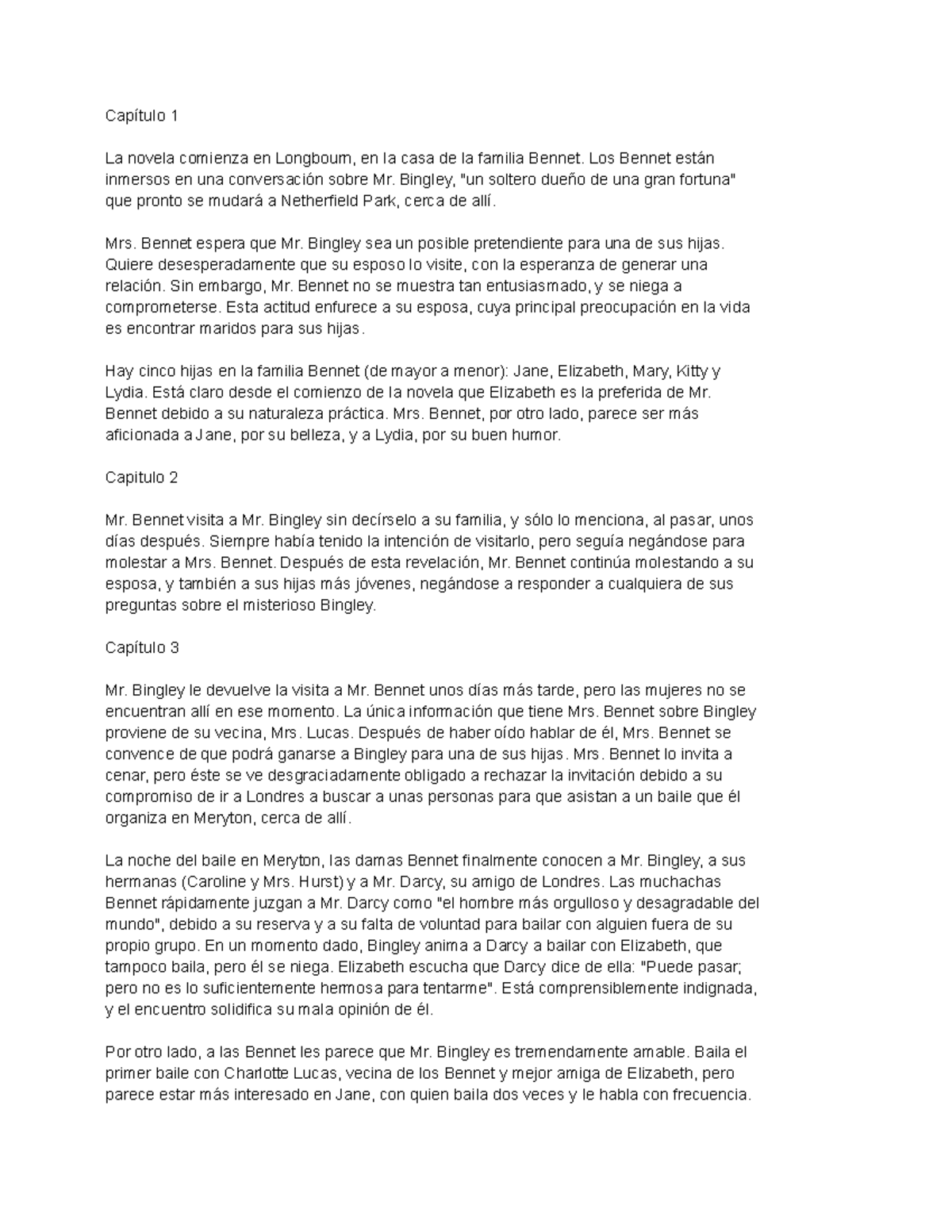 Síntesis de los capítulos de la novela Orgullo y Prejuicii - Capítulo 1 ...